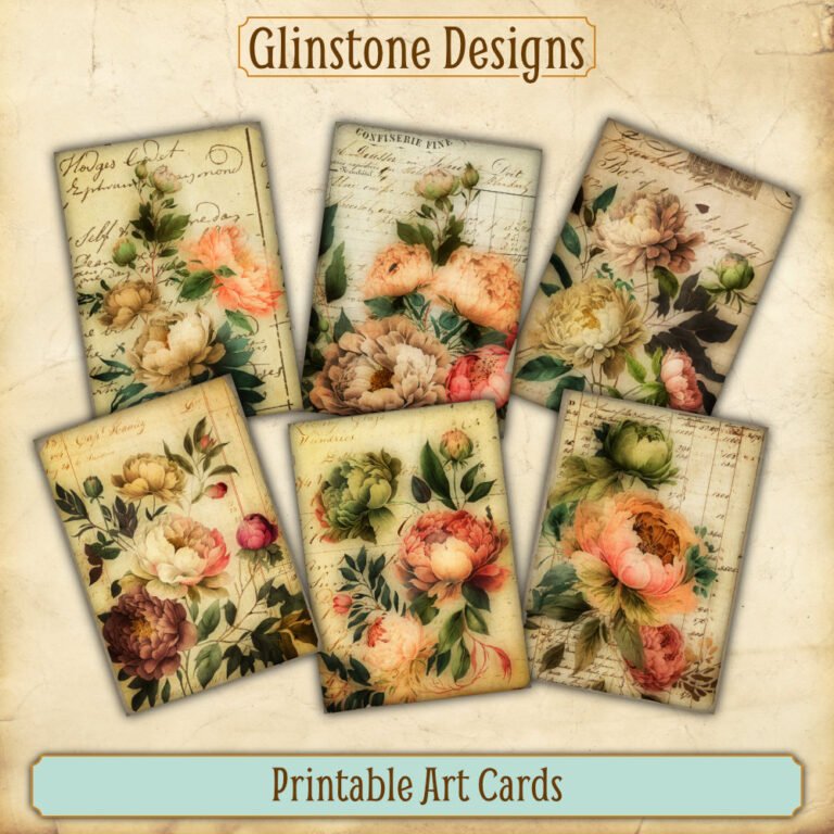 Vintage-Style Peonies Printable Art Cards – Glinstone Designs
